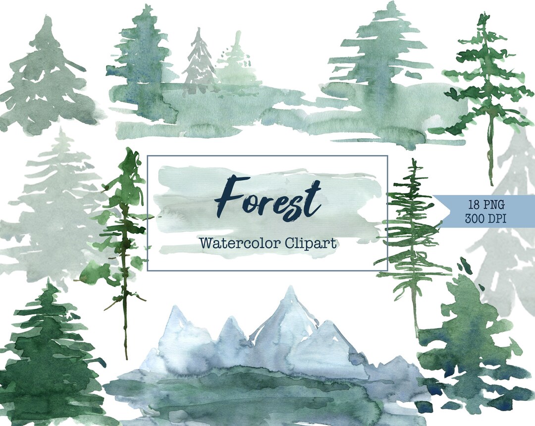 Forest Tree Watercolor Clipart, Pine Trees, Mountain Clipart ...