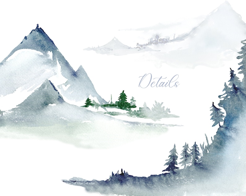 Watercolor Mountain Clipart Landscape, Watercolor Background for ...