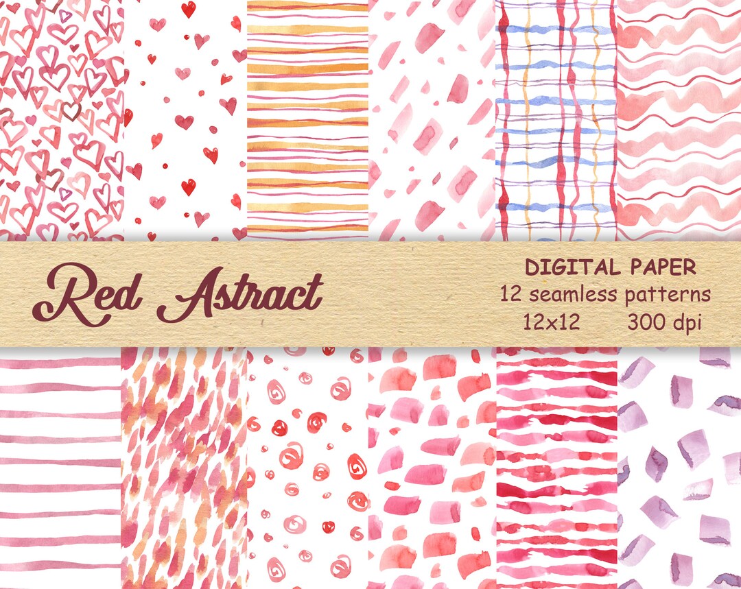 Watercolor Digital Paper Pack. Valentine Basic Digital Paper. Abstract ...