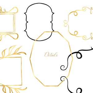 Gold Geometric Frame Clipart, Digital Floral Clipart PNG, Digital Frame ...