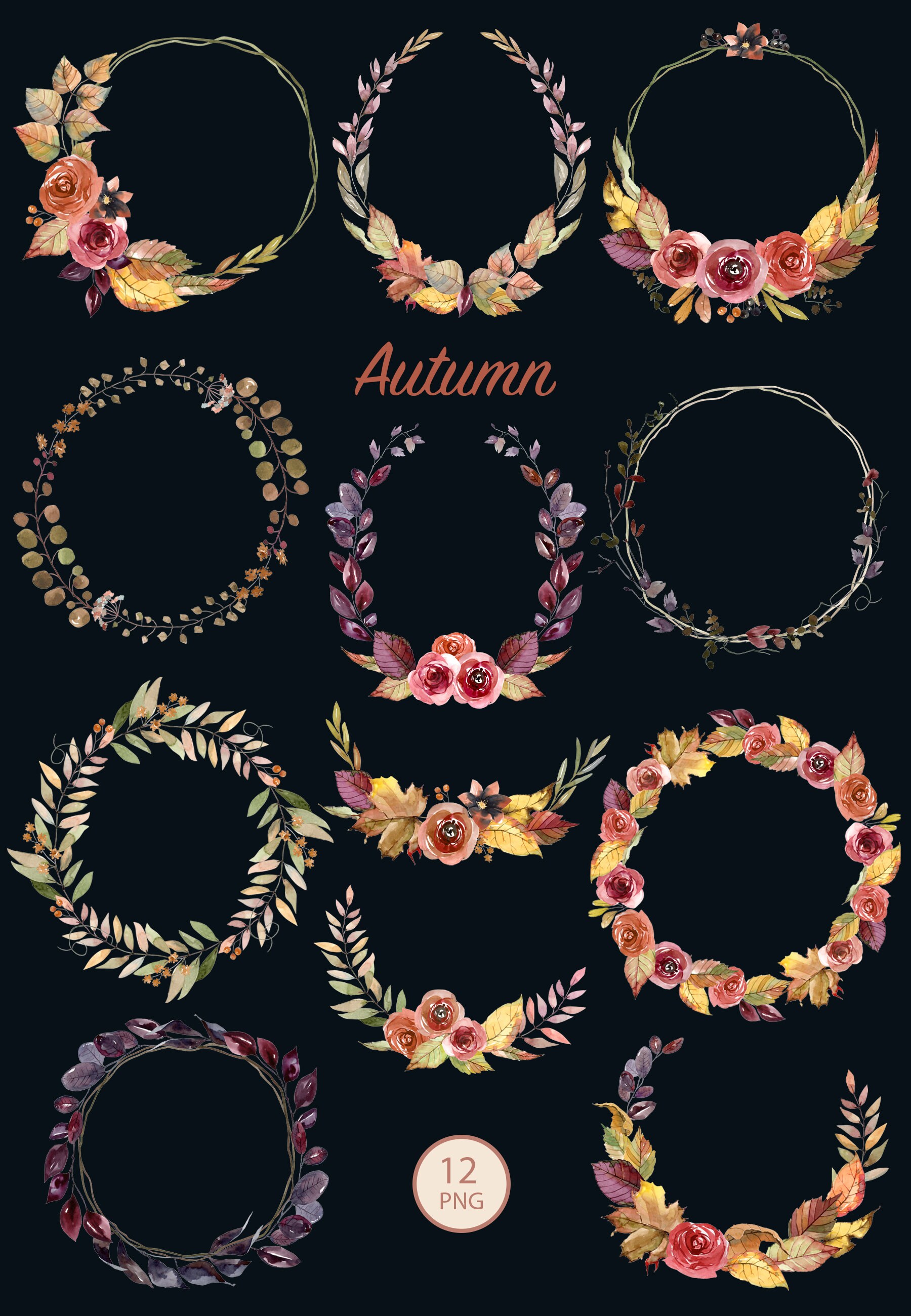 Autumn Watercolor Clipart Fall Frames Clip Art Autumn Flower - Etsy