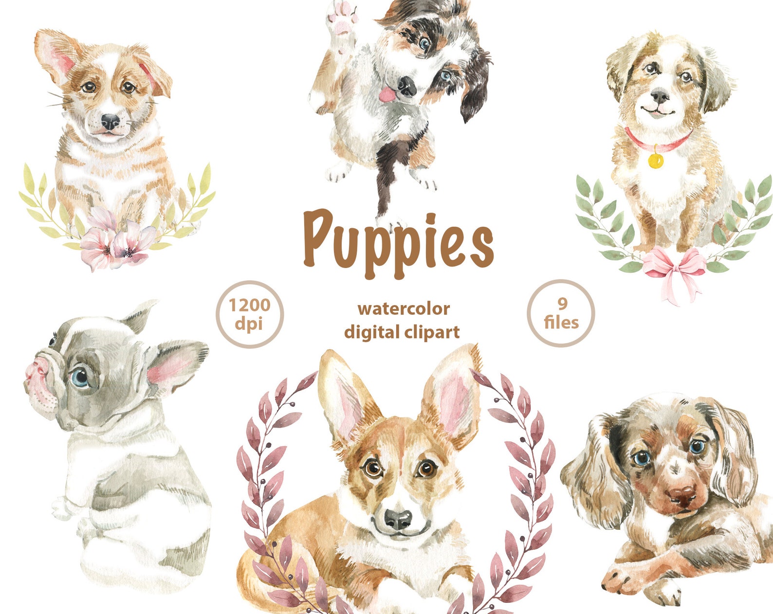 Watercolor Little Animal Clipart. Cute Puppies Watercolor - Etsy