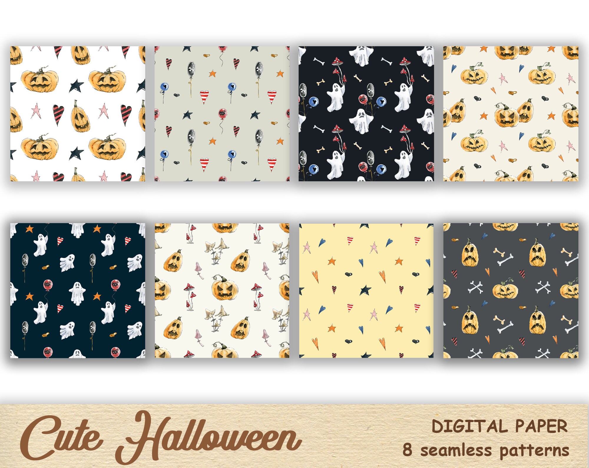 Watercolor Halloween Digital Paper Pack. Halloween Background. | Etsy