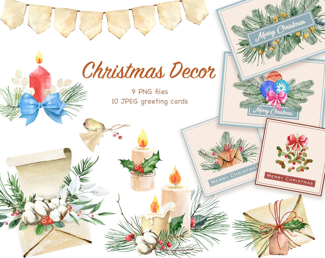 Watercolor Christmas Clipart. Winter Decor PNG. Printable Christmas ...