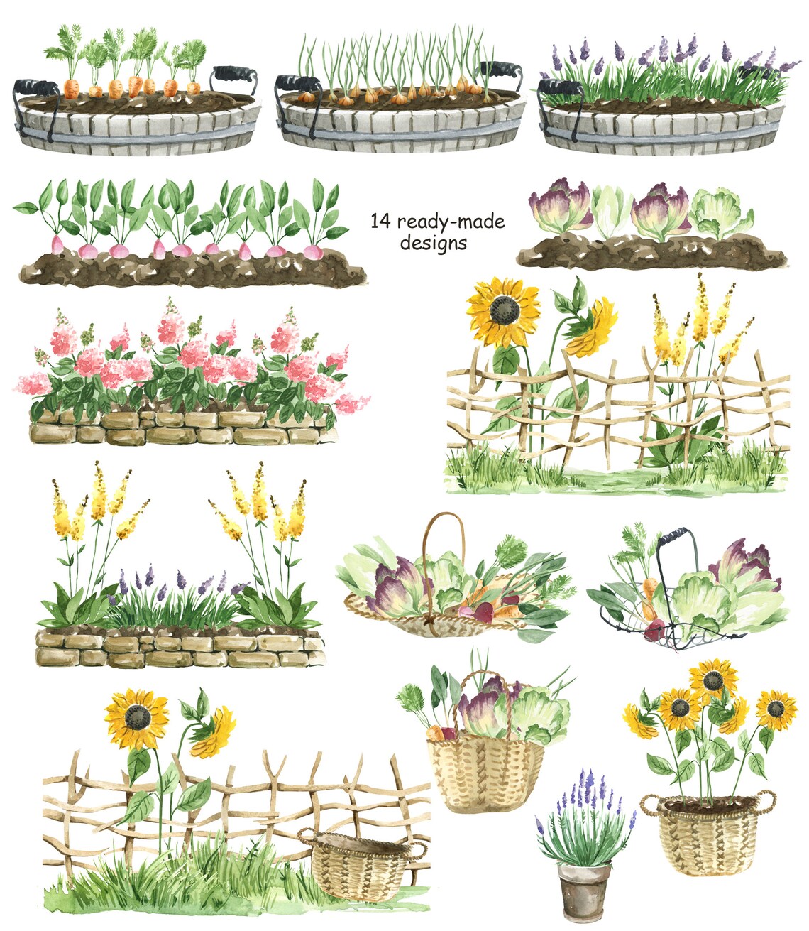 Watercolor Garden Clipart. Gardening. Watercolor Digital - Etsy