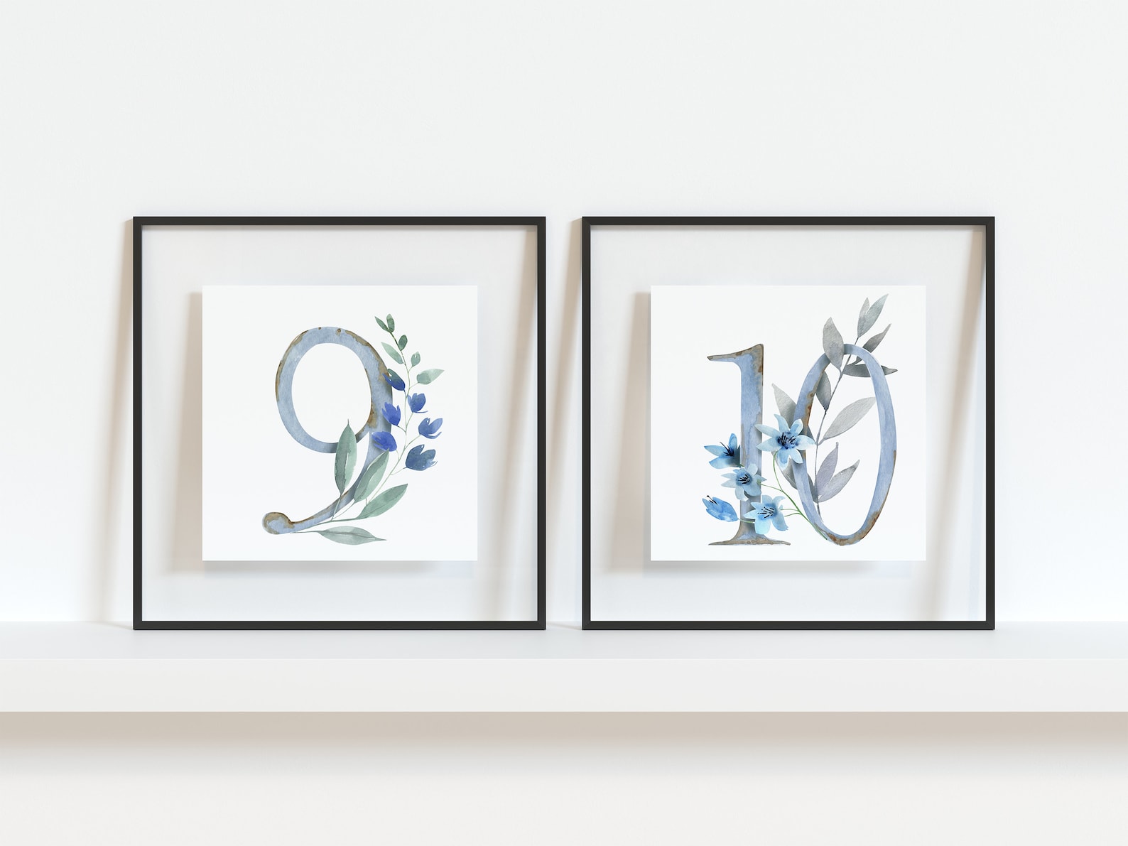 Watercolor Floral Number Clipart. Dusty Blue Floral and | Etsy