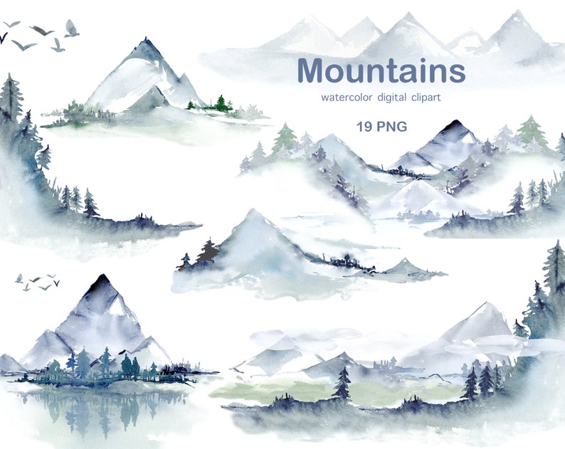 Watercolor Mountain Clipart Landscape Watercolor Background - Etsy