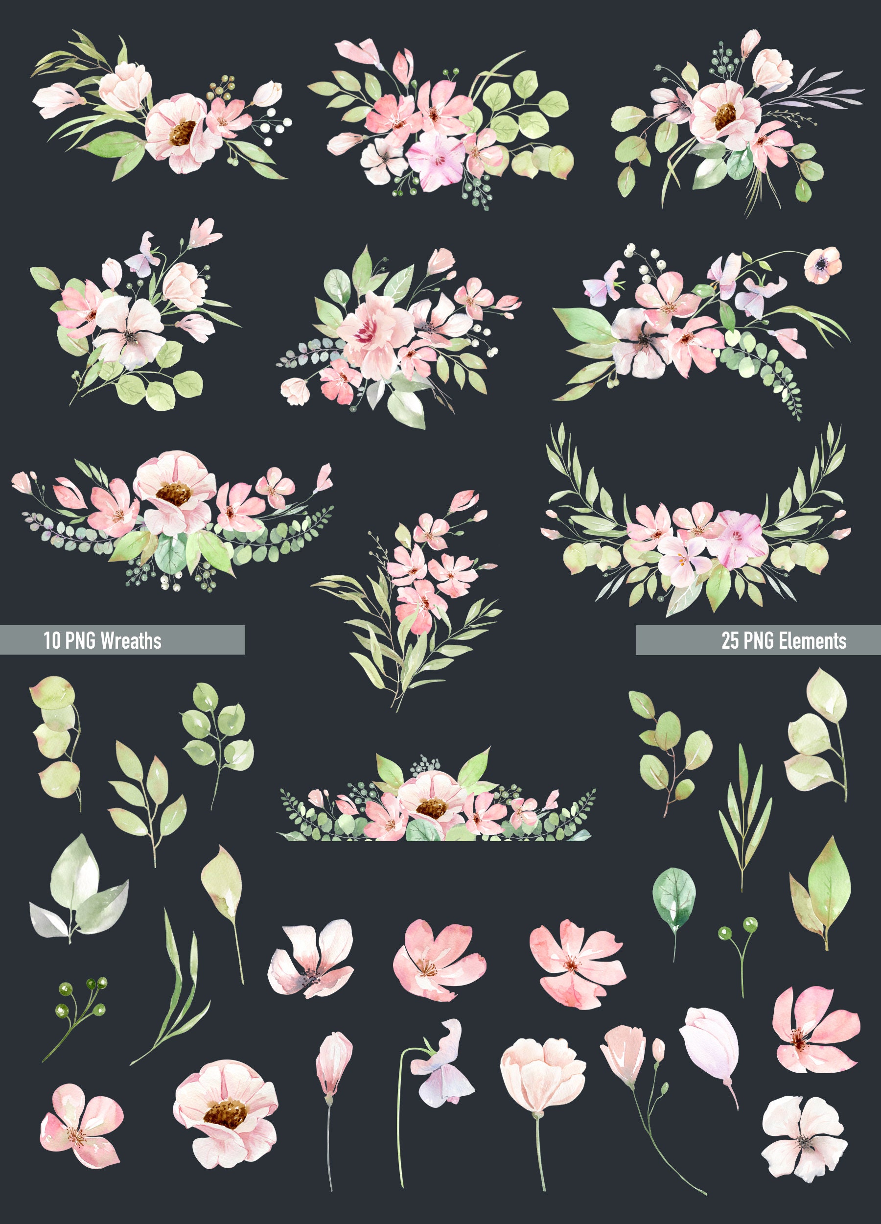 Watercolor Pink Floral Bouquets Clipart Watercolor Spring - Etsy