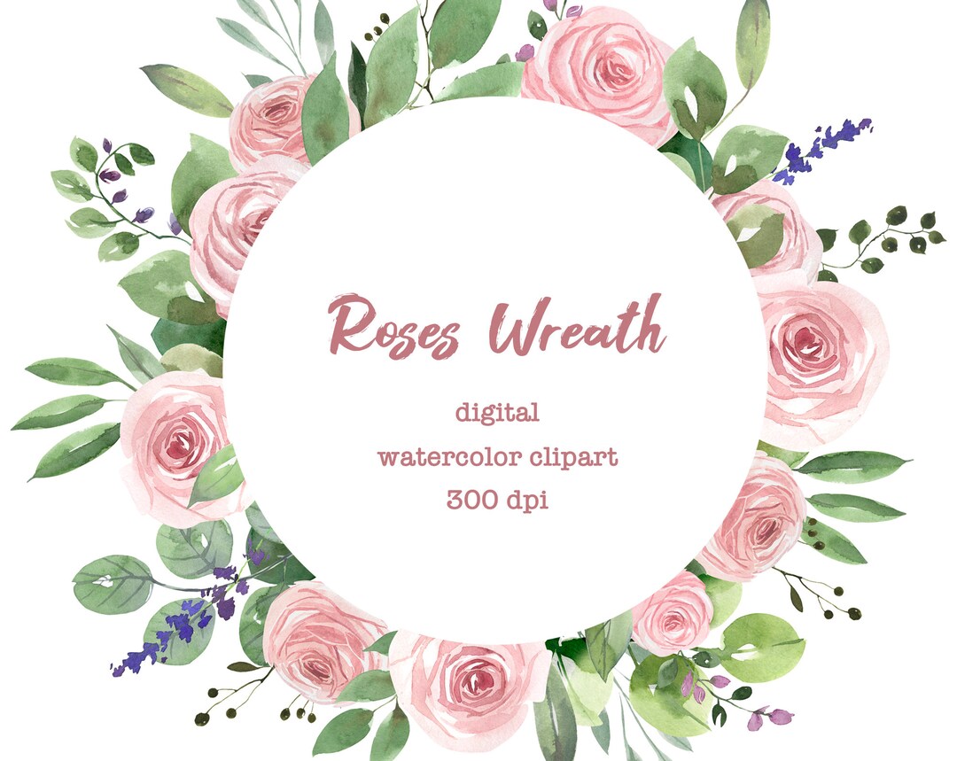 Pink Roses Round Frame Watercolor Floral Frame. Watercolor Roses Wreath ...
