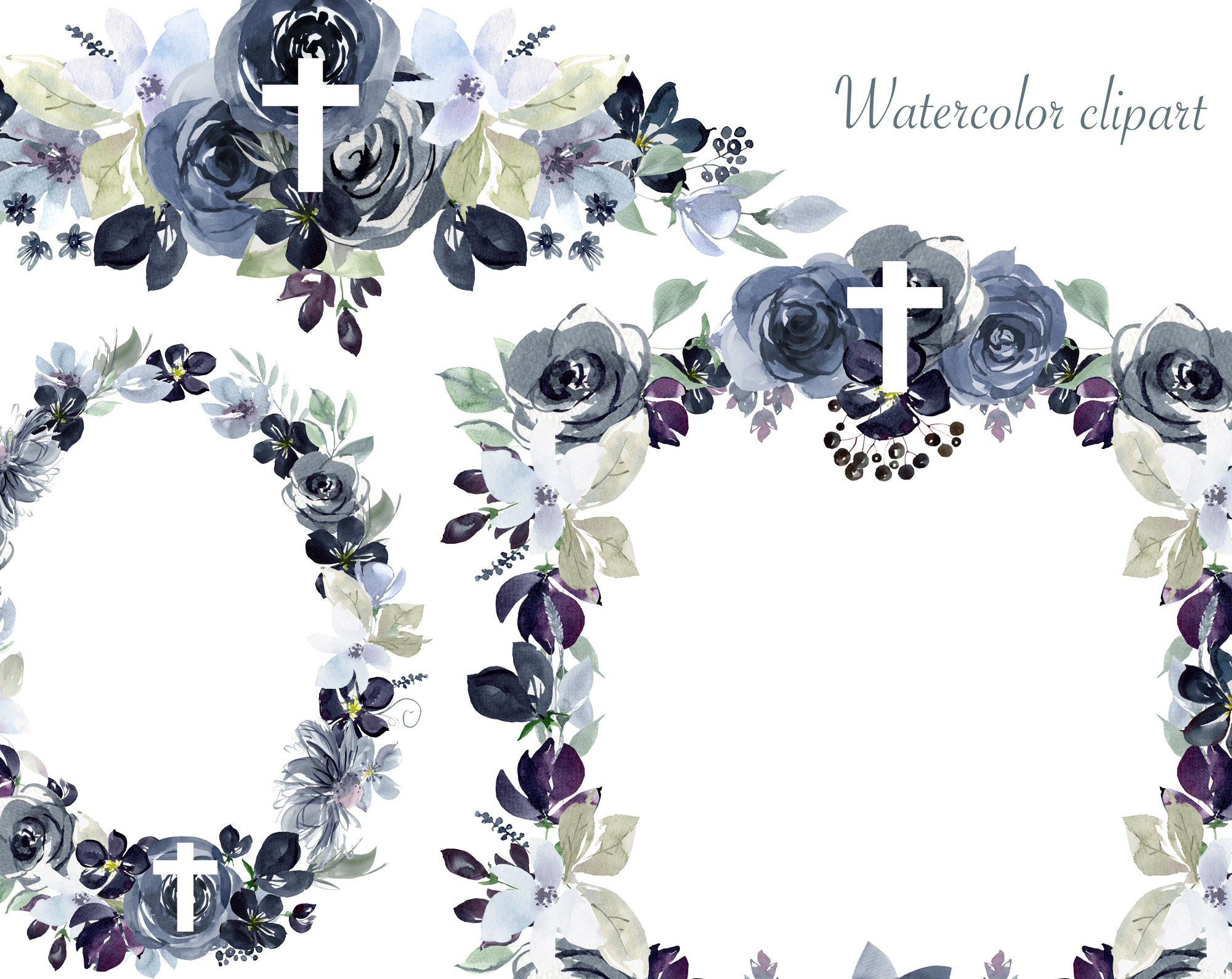Watercolor Floral Frames With Cross. Floral Religious Cross - Etsy