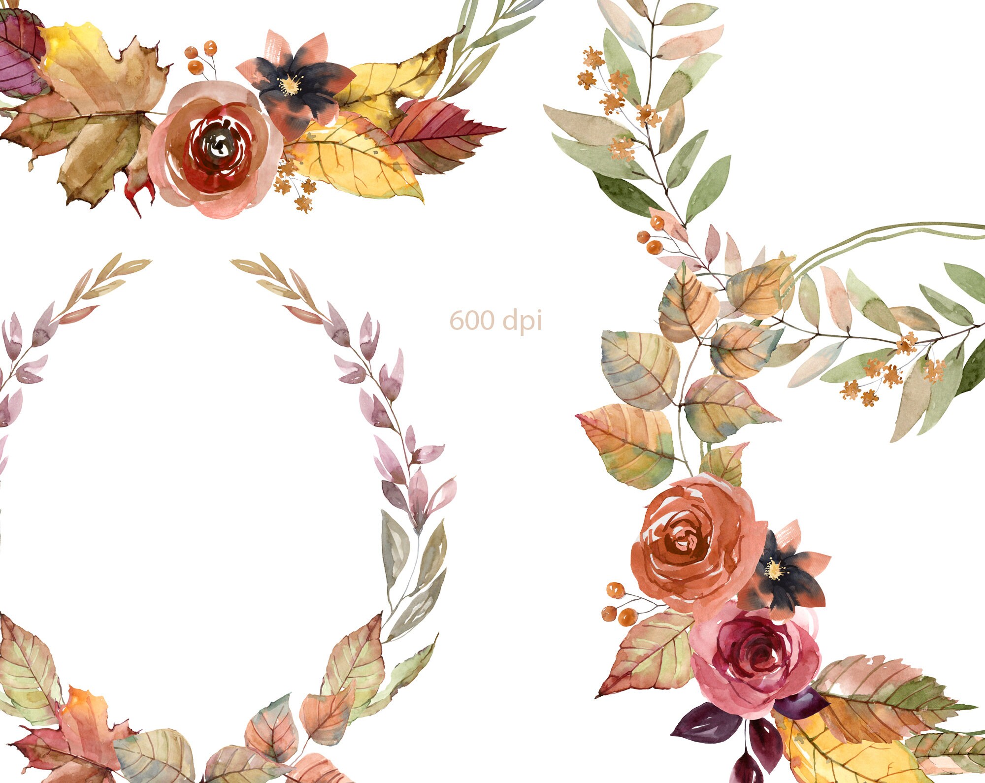 Autumn Watercolor Clipart Fall Frames Clip Art Autumn Flower - Etsy