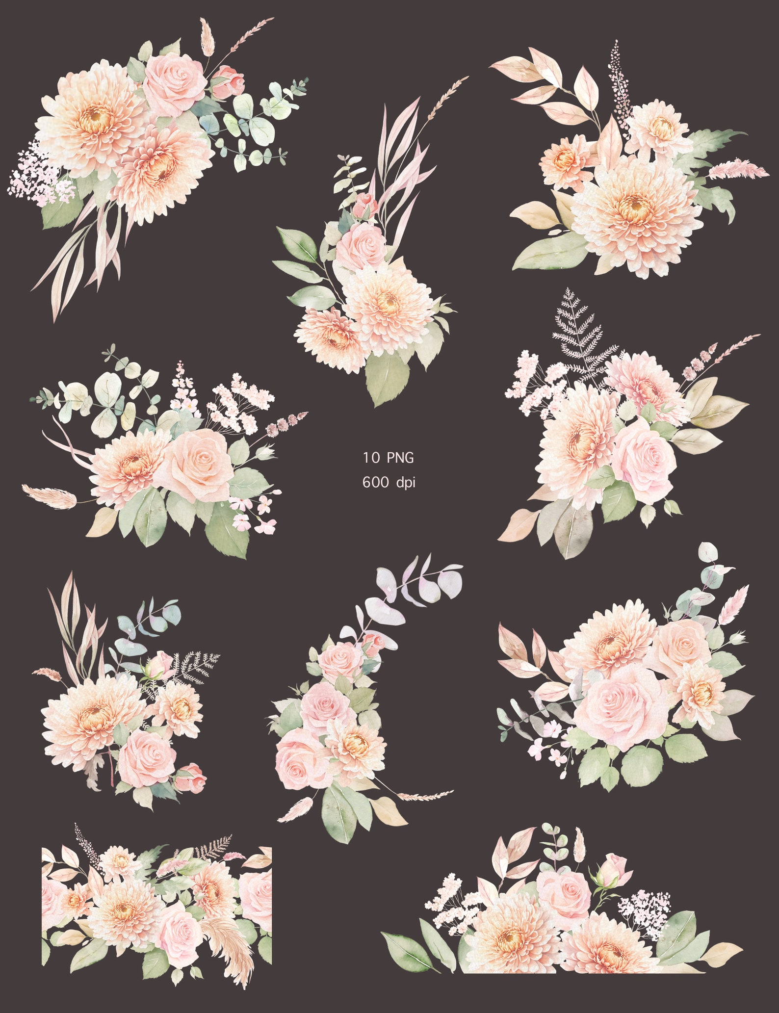 Blush Floral Watercolor Clipart, Pink Wedding Baby Shower Clip Art ...