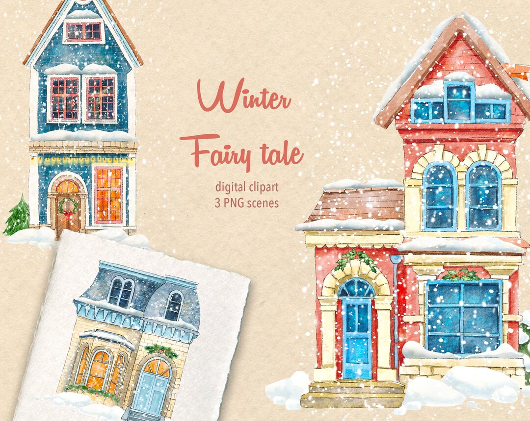 Watercolor Christmas Houses Clipart, Clipart Png Illustration for ...