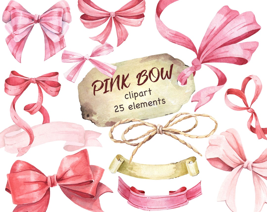 Watercolor Ribbon Bows, Pink Bows, Birthday Clipart, Wedding ...