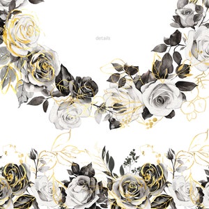 Black White and Gold Flowers PNG Clipart, Monochrome and Golden Wreaths ...