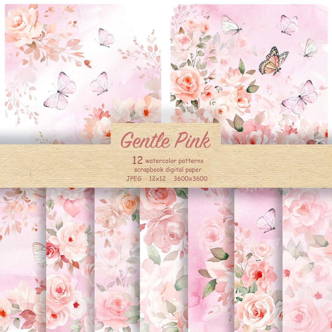 Watercolor Rose Digital Paper, Floral Patterns for Scrapbooking ...