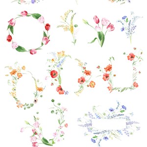 Watercolor Floral Digital Border Frames, Wreaths and Bouquets. Spring ...