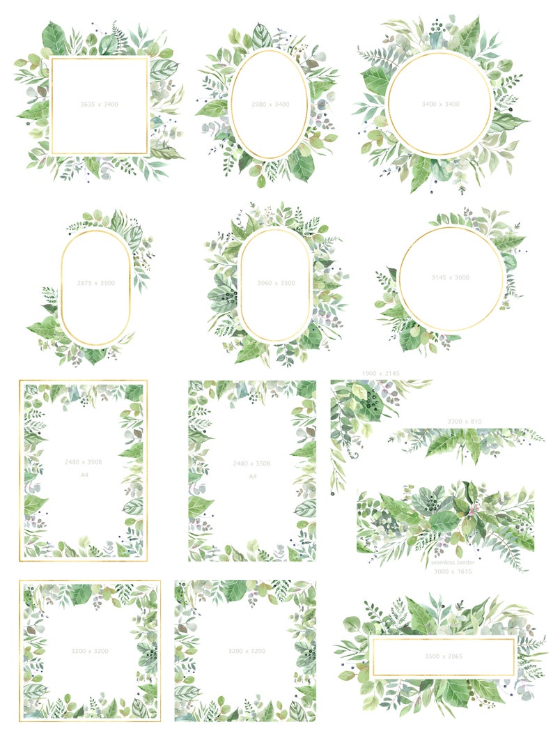 Watercolor Greenery Frames and Borders Watercolor Botanical - Etsy