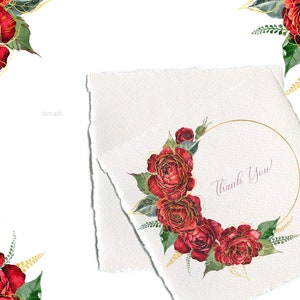 Watercolor Red and Gold Floral Wreath Clipart. Burgundy Elegant Peony ...