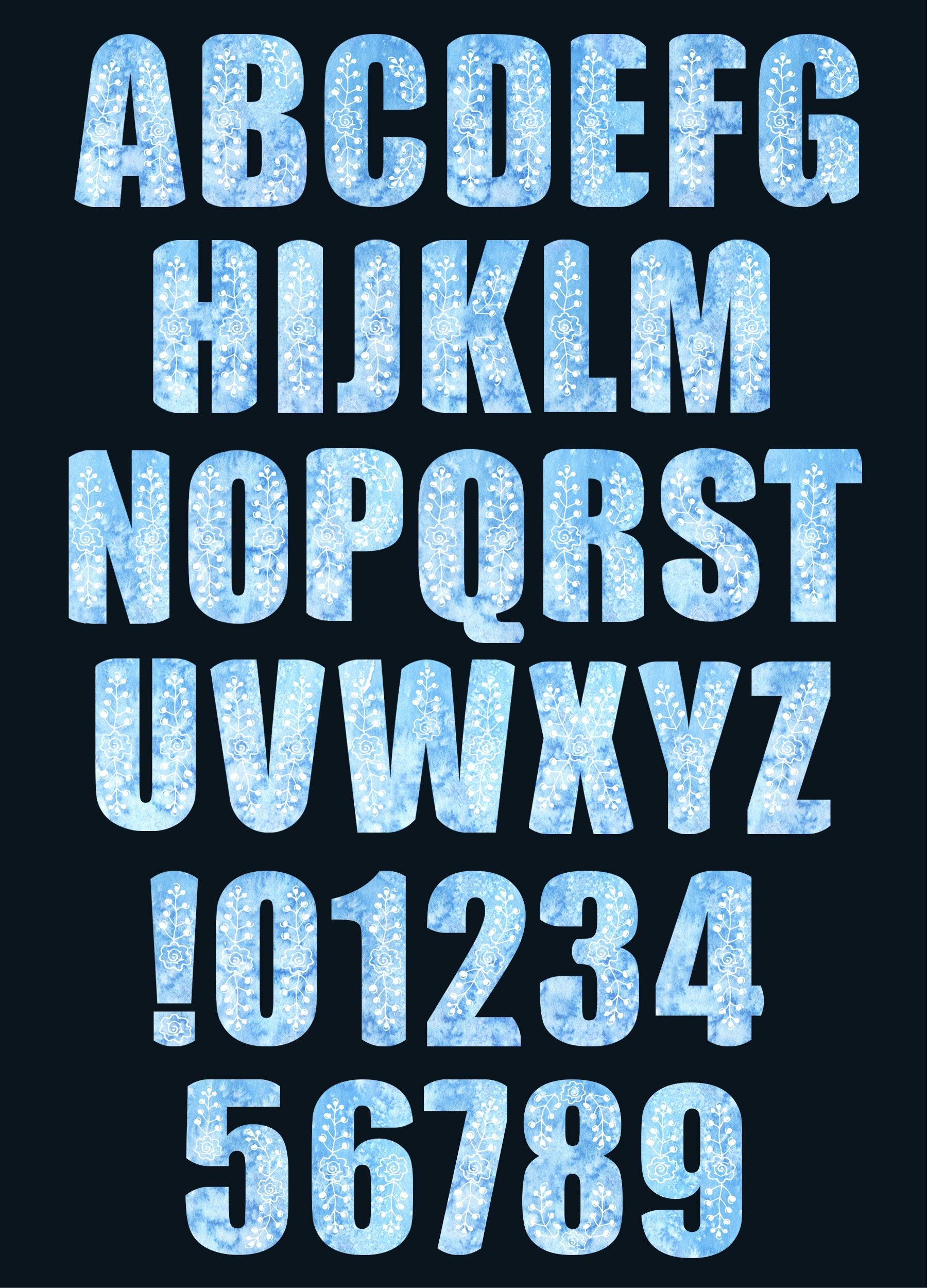 Watercolor Lettering and Numbers Clipart. Blue Alphabet - Etsy