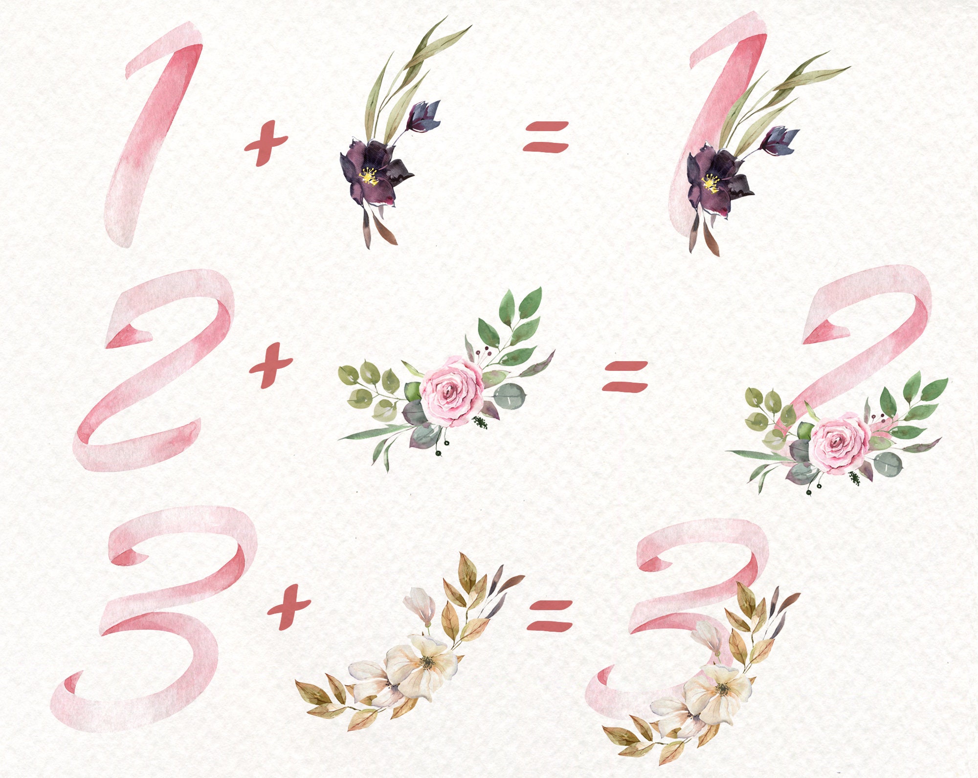 Watercolor Numbers Clipart. Monogram Floral Numbers. Pink - Etsy