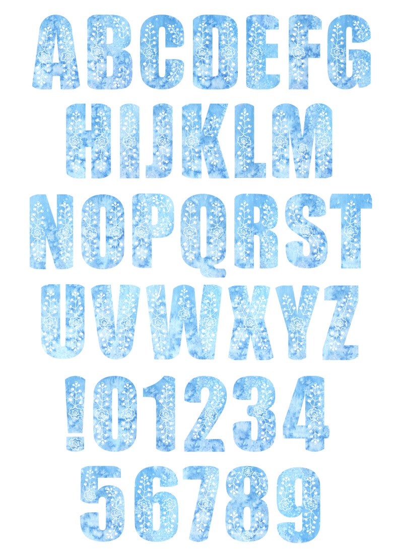Watercolor Lettering and Numbers Clipart. Blue Alphabet - Etsy