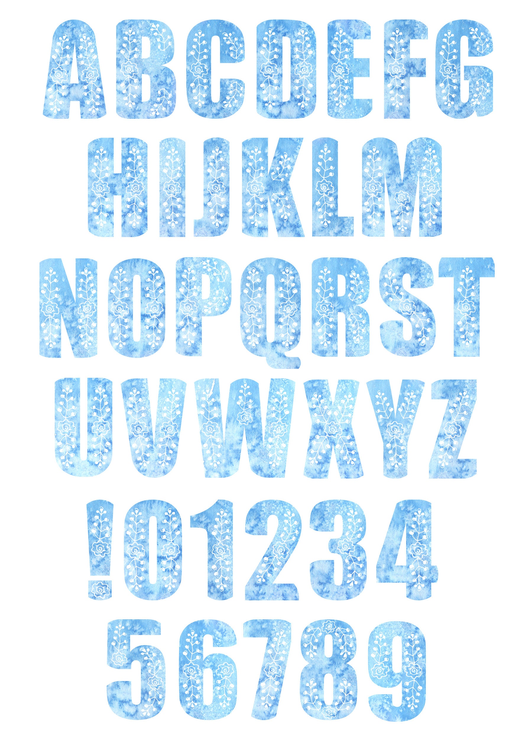 Watercolor Lettering and Numbers Clipart. Blue Alphabet - Etsy