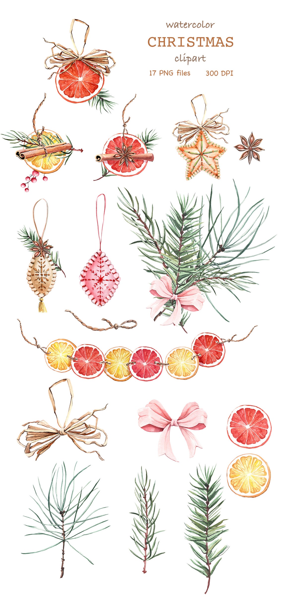 Christmas Watercolor Clipart. Holidays Watercolor PNG. - Etsy