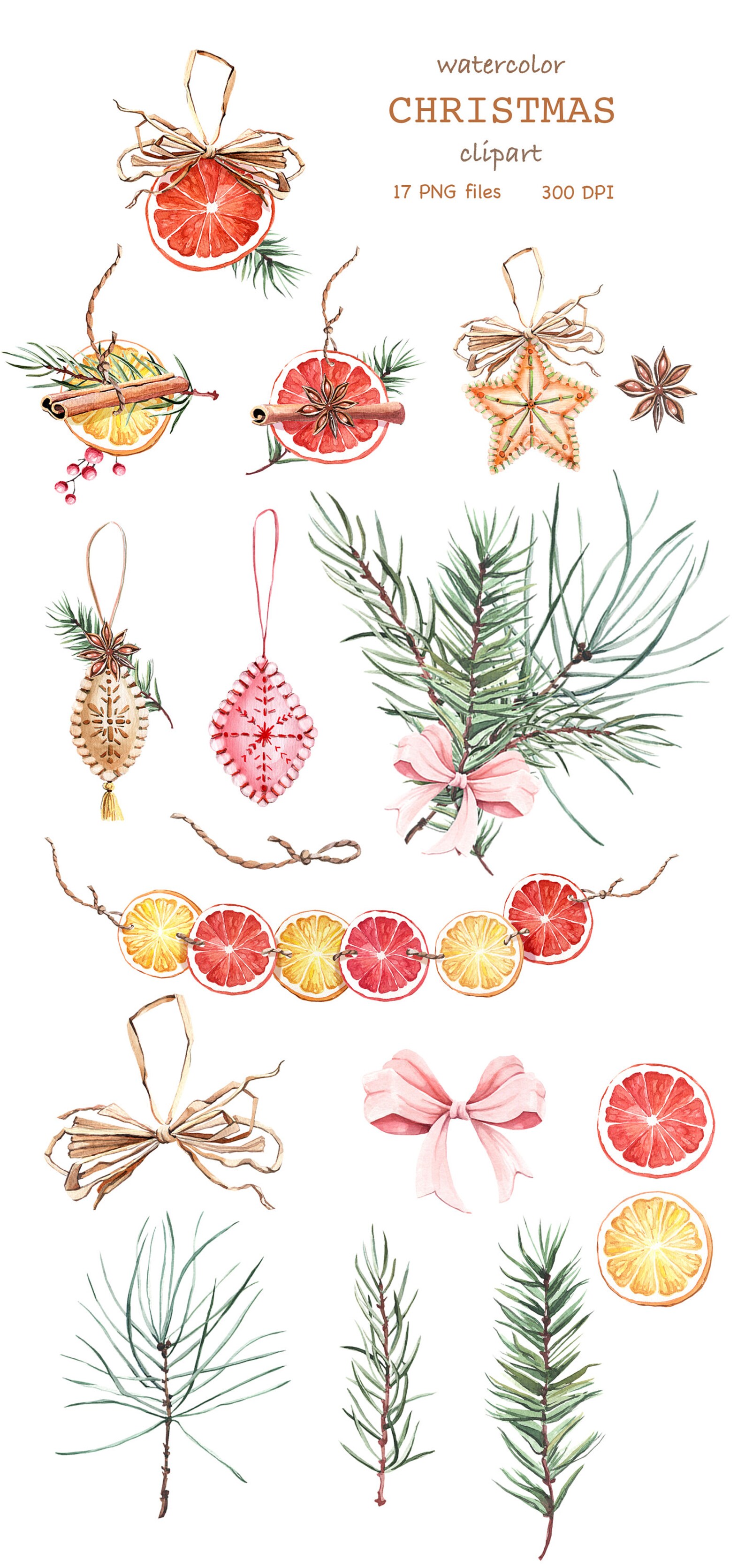 Christmas Watercolor Clipart. Holidays Watercolor PNG. - Etsy
