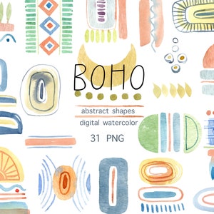 Hand Drawn Minimalist Boho Clipart, Abstract Shapes, Social Media Art, Watercolor Abstract Wall ...