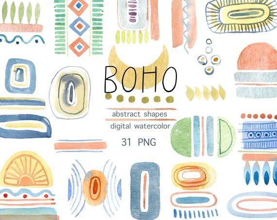 Hand Drawn Minimalist Boho Clipart Abstract Shapes Social - Etsy