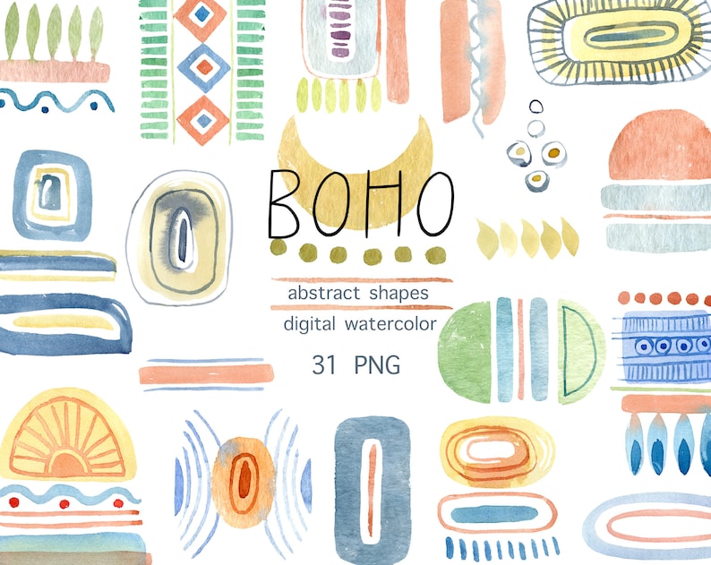 Hand Drawn Minimalist Boho Clipart Abstract Shapes Social - Etsy