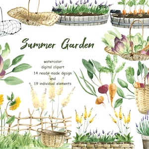 Watercolor Garden Clipart. Gardening. Watercolor Digital Vegetable ...