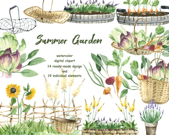 Watercolor Garden Clipart. Gardening. Watercolor Digital - Etsy