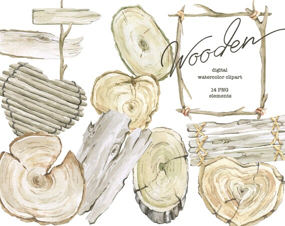 Wooden Slices Watercolor Clipart. Wooden Boards Clipart. | Etsy