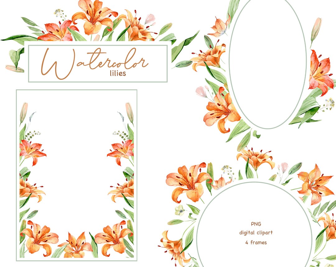 Watercolor Lilies Arrangement Png Clipart, Floral Digital Frames ...