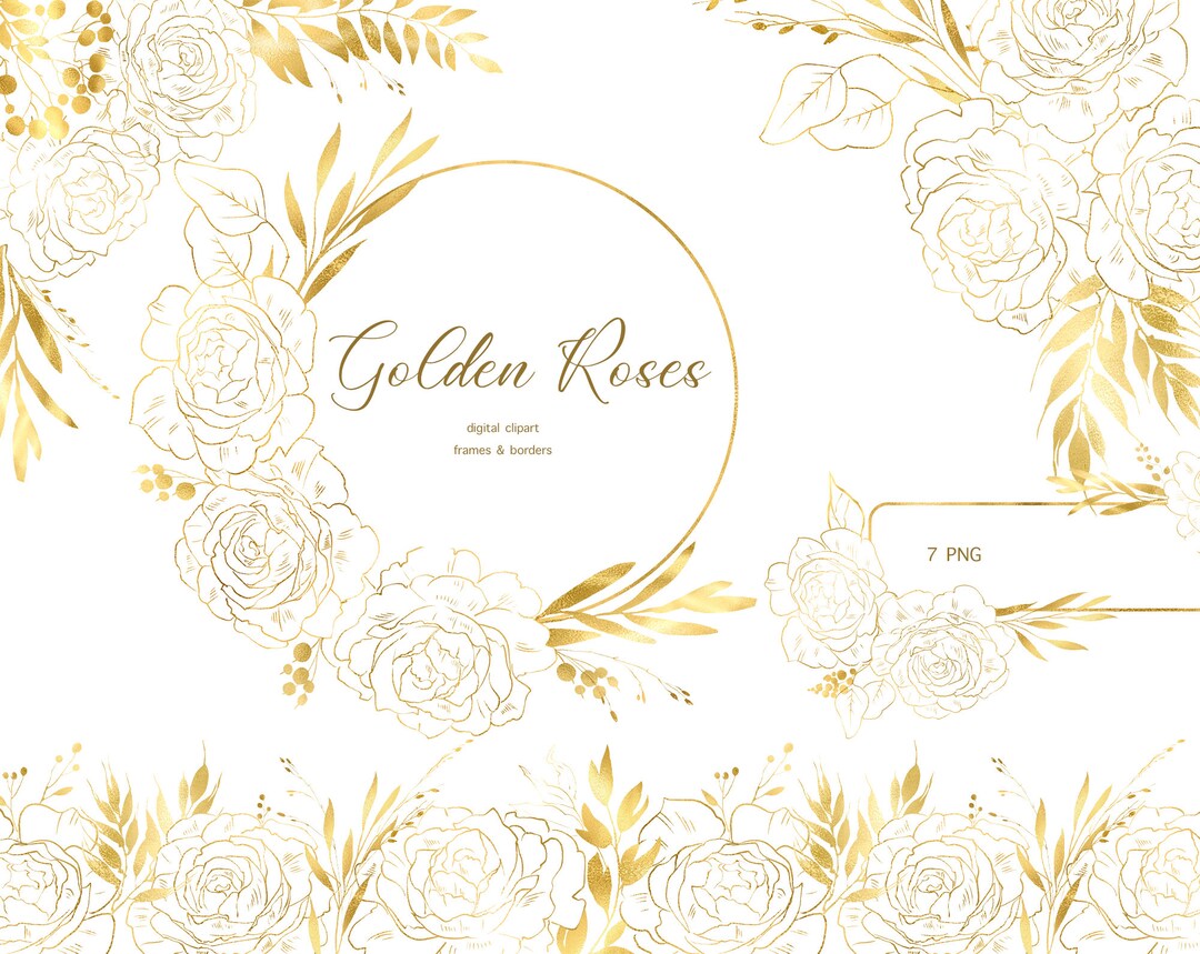 Golden Flowers Clipart, Gold Glitter Botanical Clipart, Printable ...