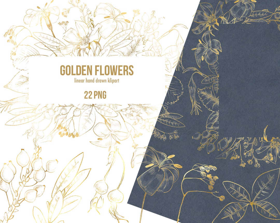 Gold Glitter Wild Floral Clipart, Floral Border Png, Hand Drawn ...