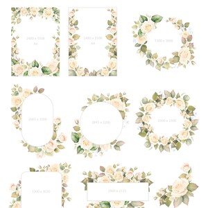 Watercolor Neutral Rose Frame Clipart. Cream Flower Border PNG. Beige ...