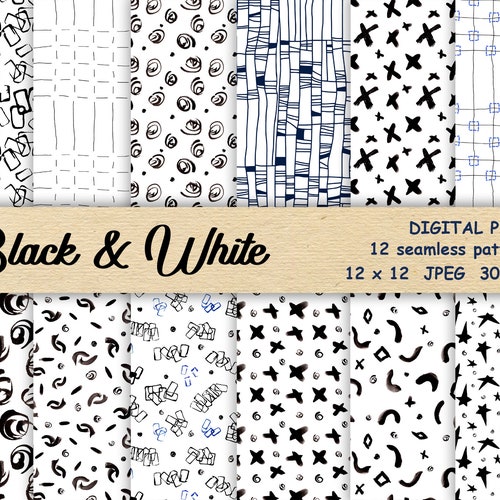 Digital Papers Black & White Digital Paper Hand Drawn - Etsy