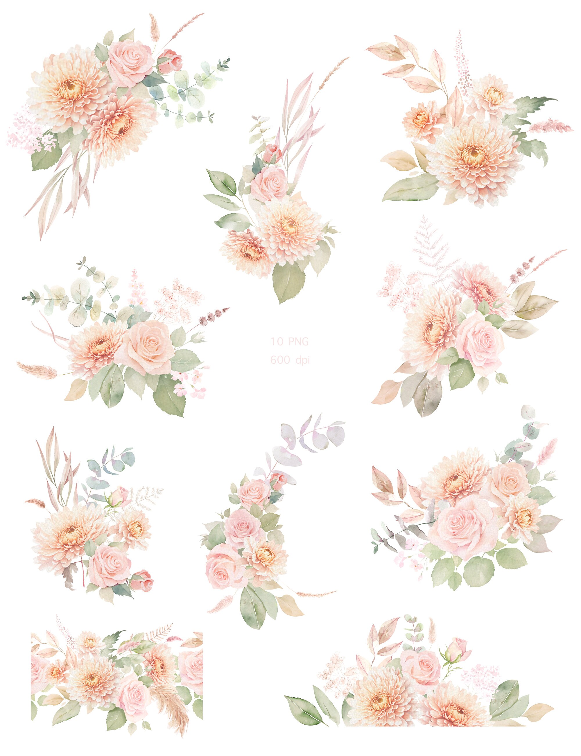 Blush Floral Watercolor Clipart, Pink Wedding Baby Shower Clip Art ...