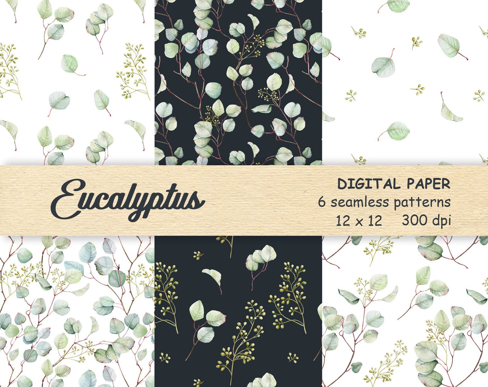Watercolor Eucalyptus Digital Paper Greenery Seamless | Etsy