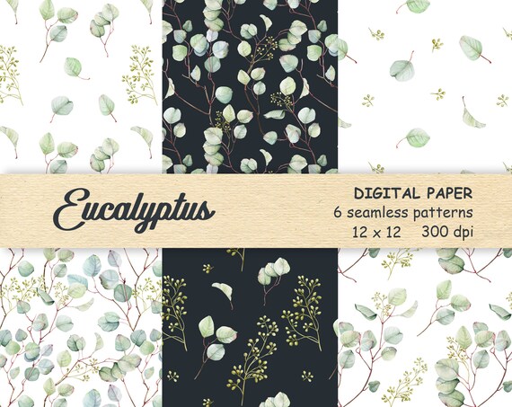 Watercolor Eucalyptus Digital Paper Greenery Seamless | Etsy