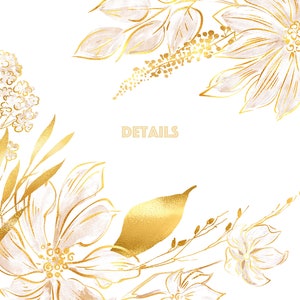 White and Gold Watercolor Floral Clipart, Golden Leaves, Gold Botanical ...