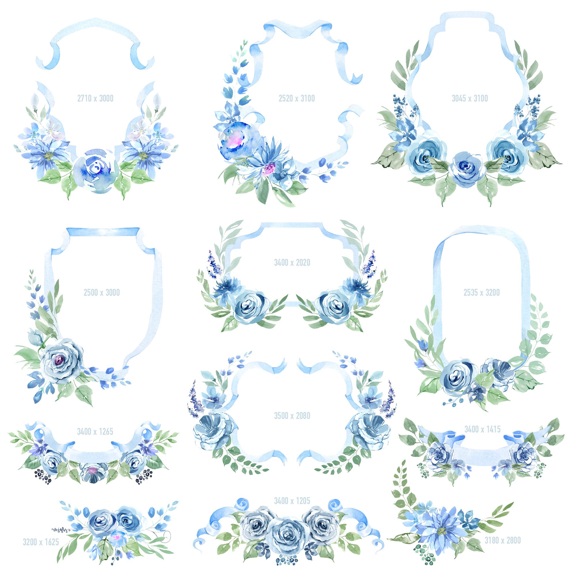 Watercolor Floral Blue Wreaths Clipartsomething Blue Wedding - Etsy