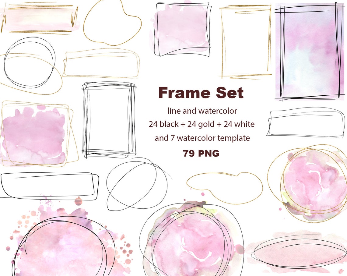 Gold Frame Clipart Pink Watercolor Splashes Background Gold - Etsy