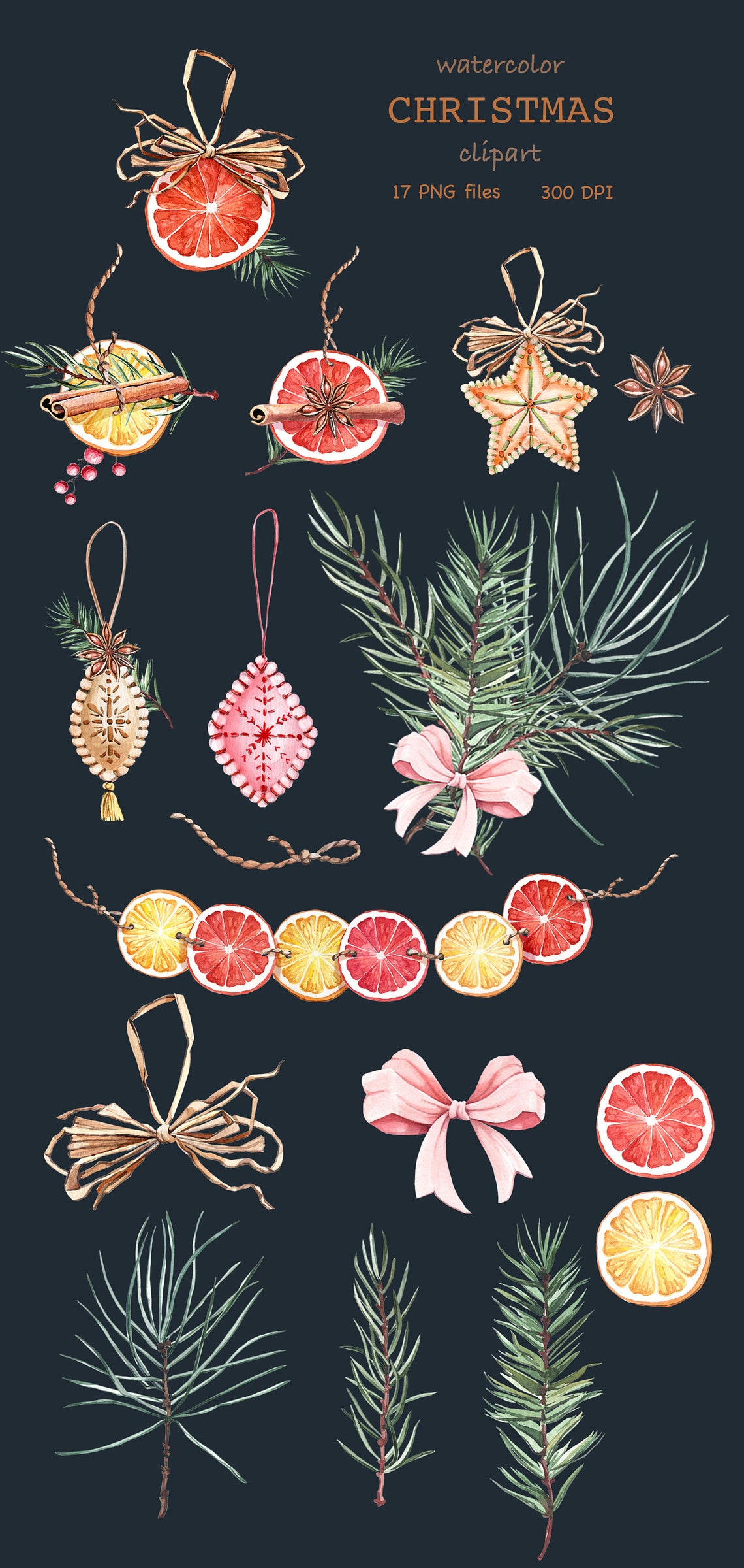 Christmas Watercolor Clipart. Holidays Watercolor PNG. - Etsy