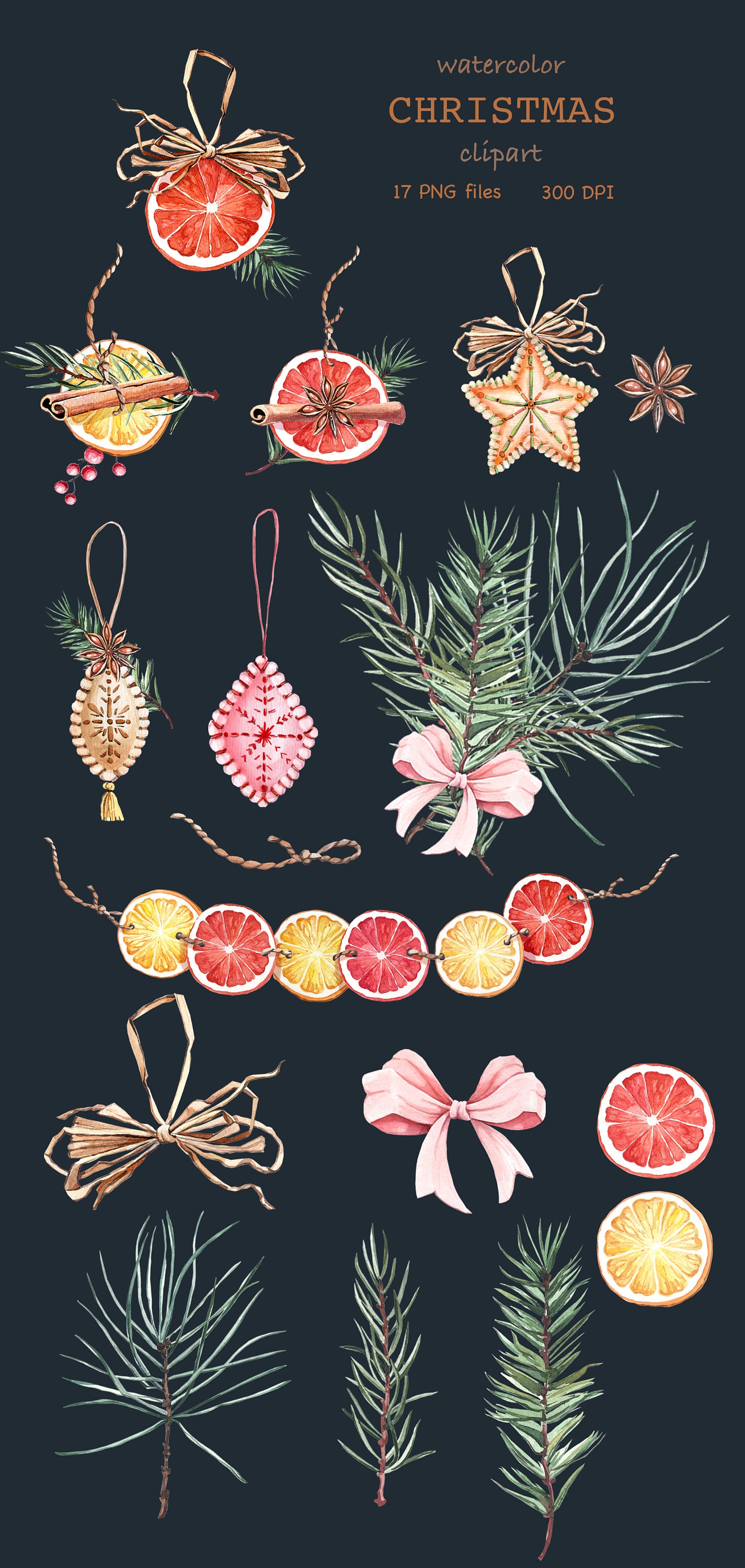 Christmas Watercolor Clipart. Holidays Watercolor PNG. Watercolor ...
