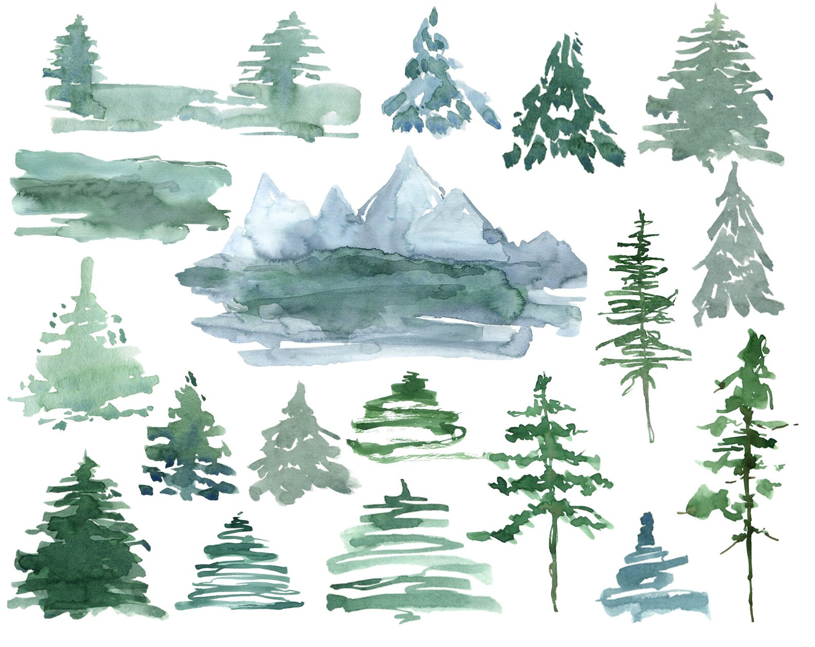 Forest Tree Watercolor Clipart Pine Trees Mountain Clipart - Etsy