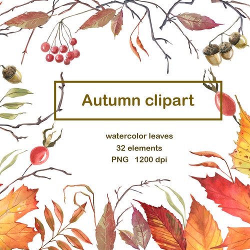 Watercolor Fall Leaf Wreath Clipart Rustic Thanksgiving - Etsy